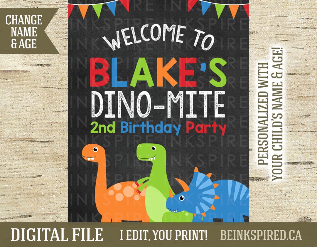 Dinosaur Welcome Sign - Printable DIGITAL FILE - Personalized Birthday ...