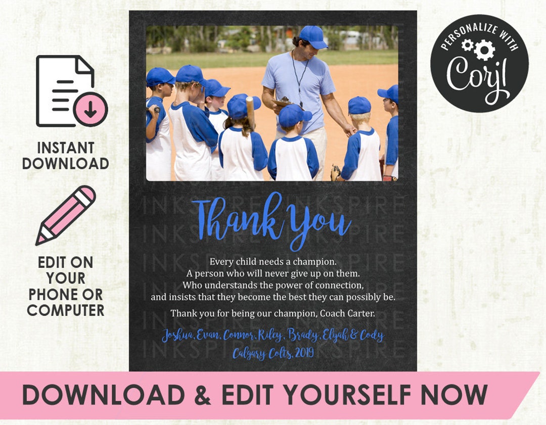 EDITABLE Soccer Coach Thank You Gift Printable End of Season - Etsy Canada
