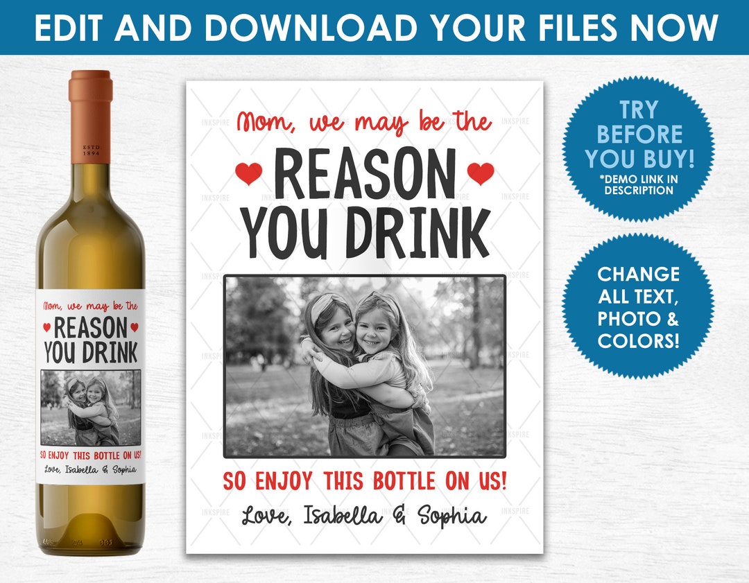 EDITABLE Wine Label Mom Wine Label Personalized Gift for Mom Mother's ...