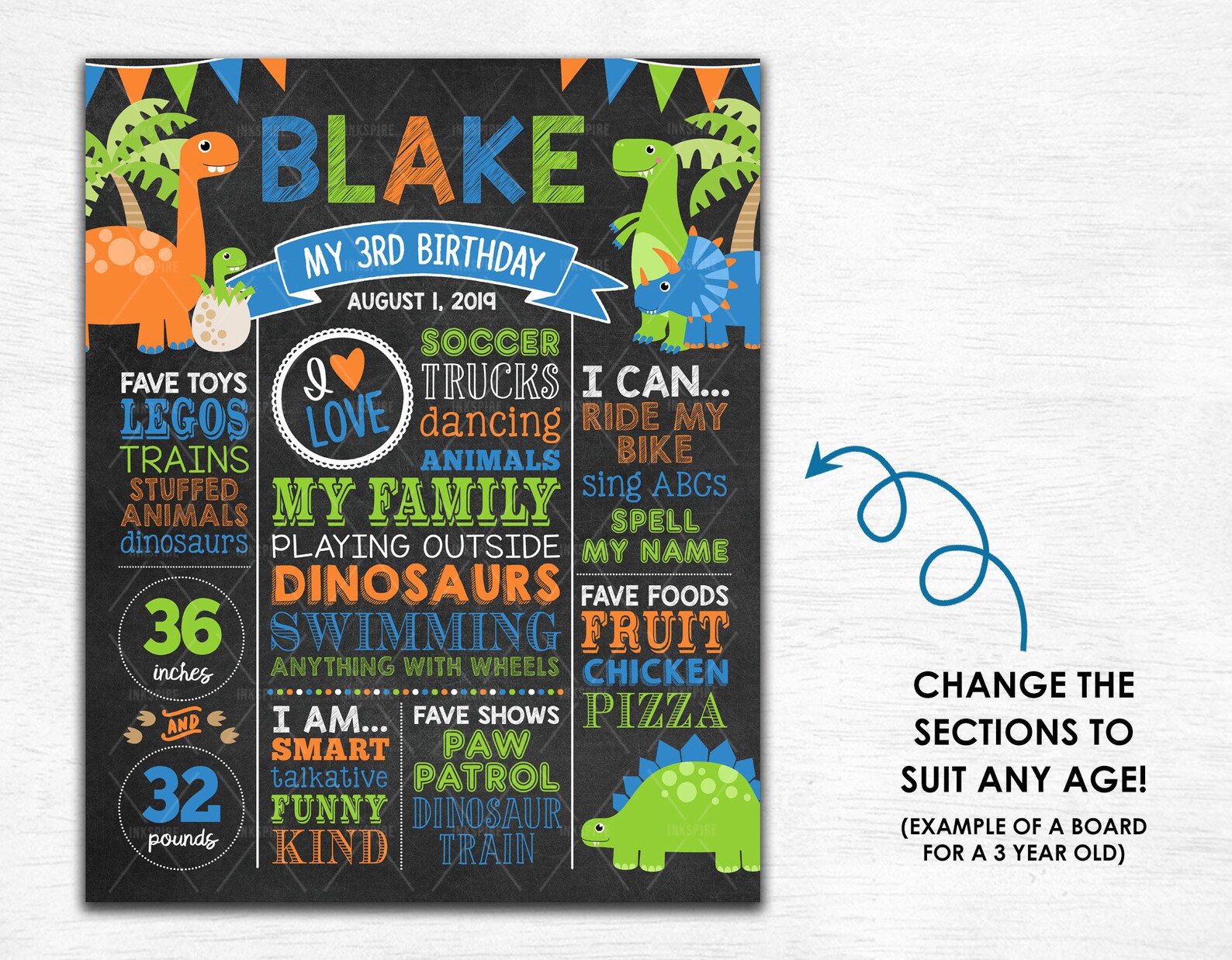 Dinosaur Birthday Board Printable DIGITAL FILE Orange - Etsy