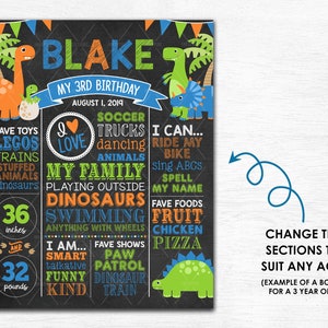 Dinosaur Birthday Board - Printable DIGITAL FILE - Orange, Green & Blue ...