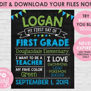 First Day of School Chalkboard Sign Editable DIGITAL FILE | Etsy