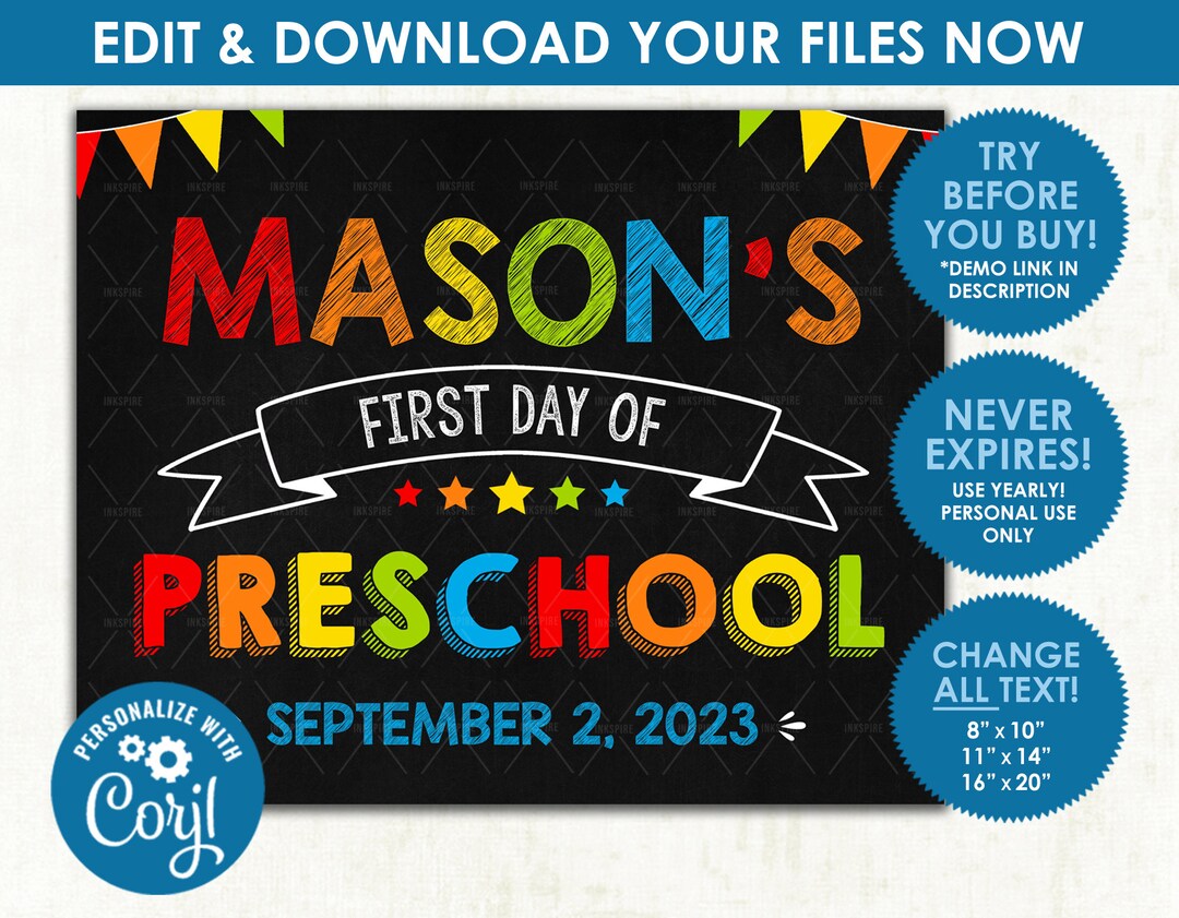 Editable First Day of School Poster - DIGITAL FILE - Printable Rainbow ...