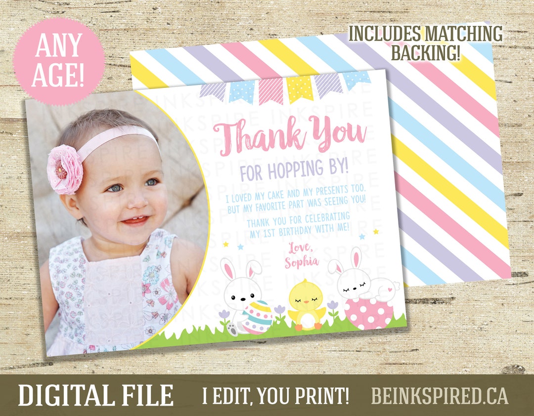 Easter Birthday Thank You Card - Printable DIGITAL FILE - Personalized ...