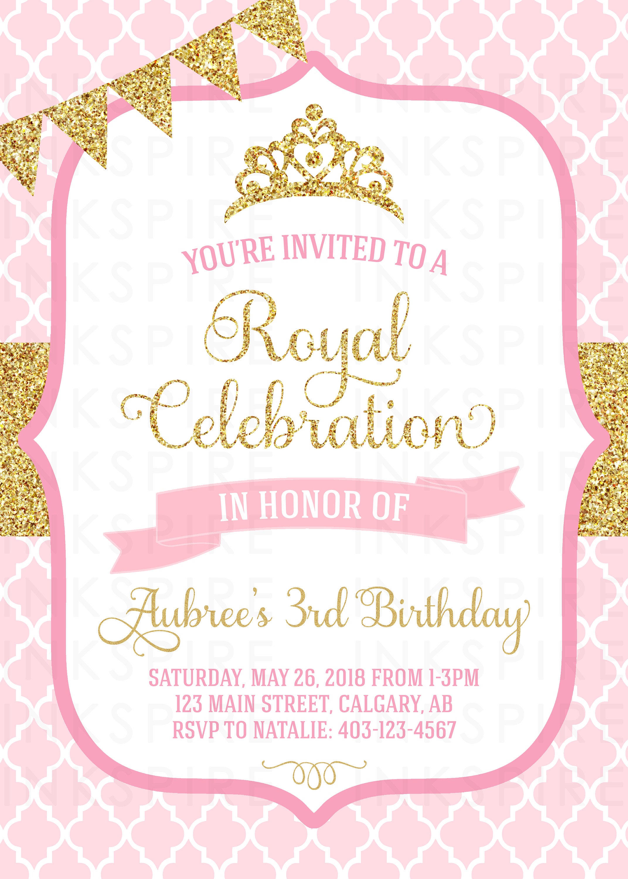 Princess Photo Invitation - Printable DIGITAL FILE - Pink & Gold ...