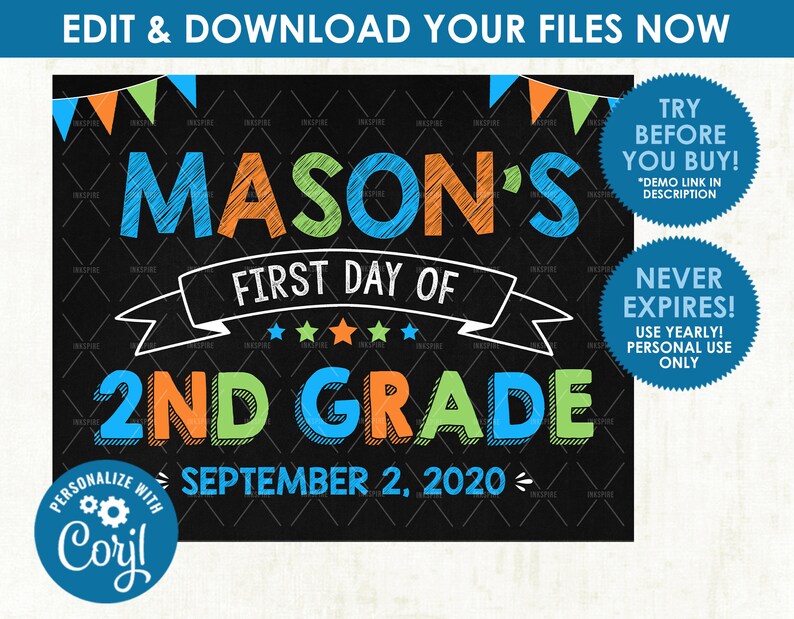 Editable First Day of School Poster DIGITAL FILE Printable - Etsy