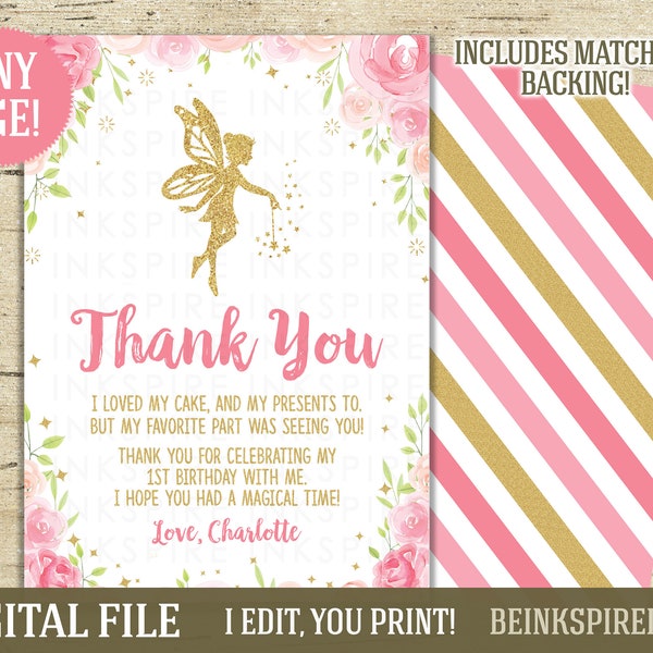 Fairy Thank You Card Digital File Personalized Fairies - Etsy