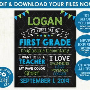 First Day of School Chalkboard Sign Editable DIGITAL FILE - Etsy