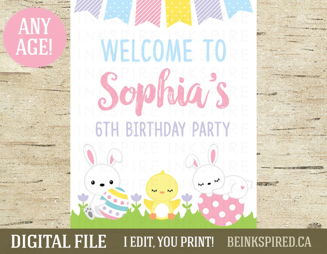 Easter Bunny Birthday Party Welcome Sign - Printable DIGITAL FILE ...