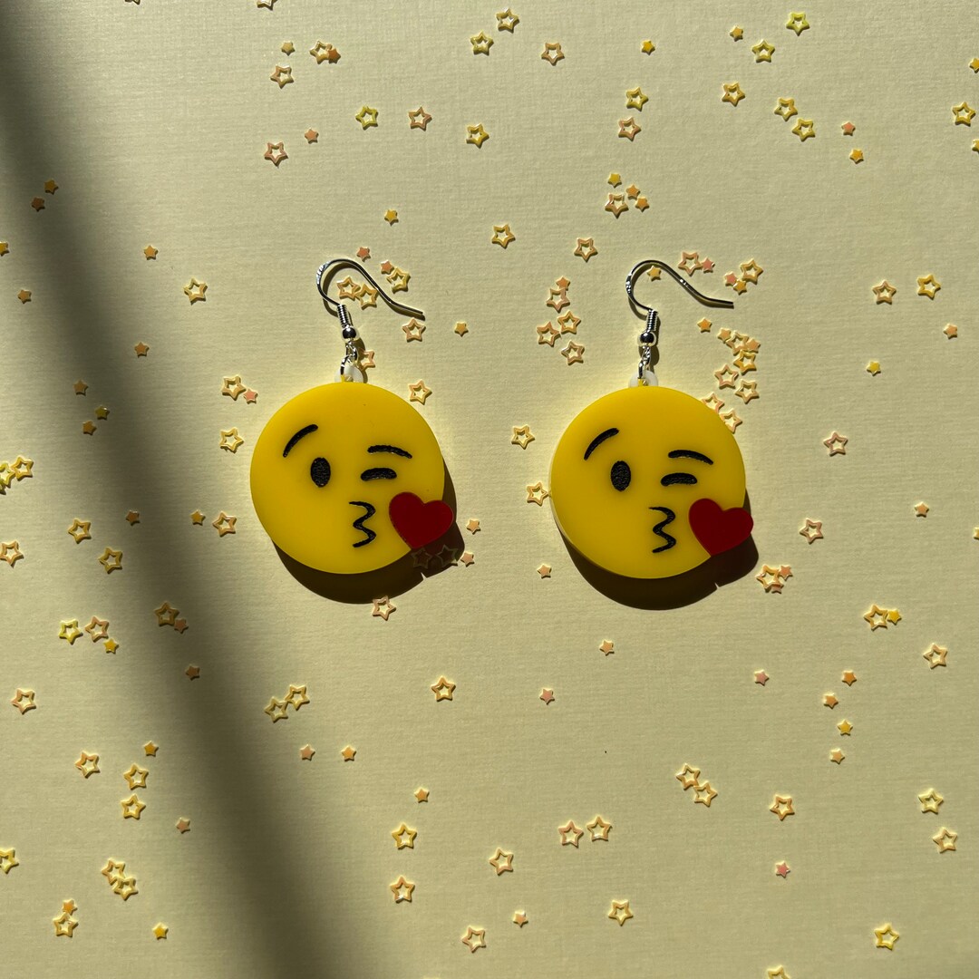 Kissy Face Emoji Layered Acrylic Dangle Earrings - Etsy