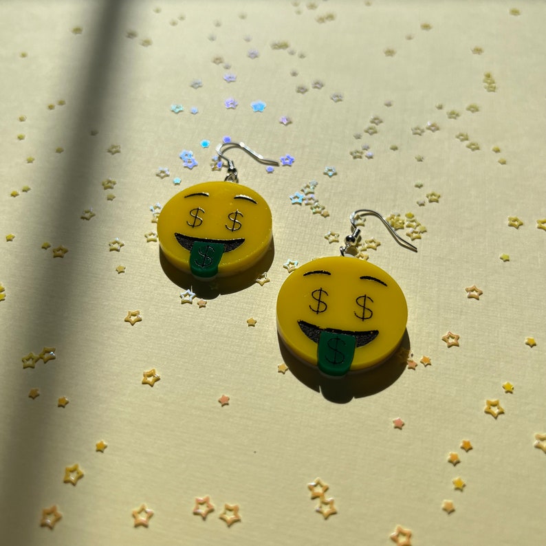 Money Smiley Face Emoji Layered Acrylic Dangle Earrings - Etsy