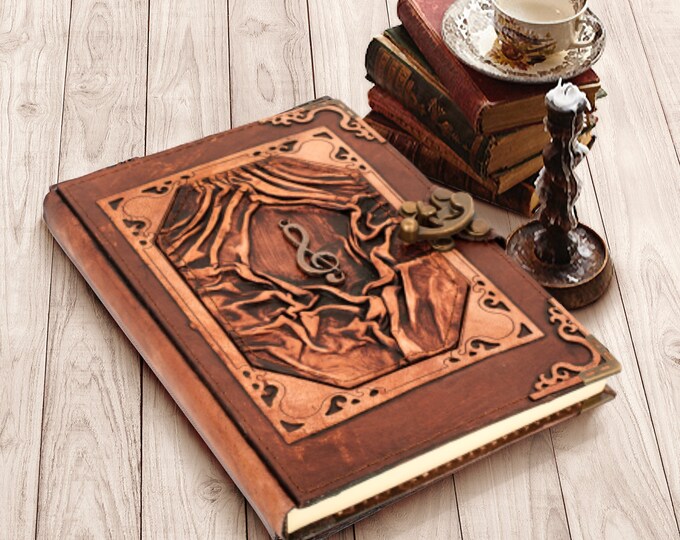 Genuine Leather-bound Music Note Journal Notebook by Woodland Leathers ...