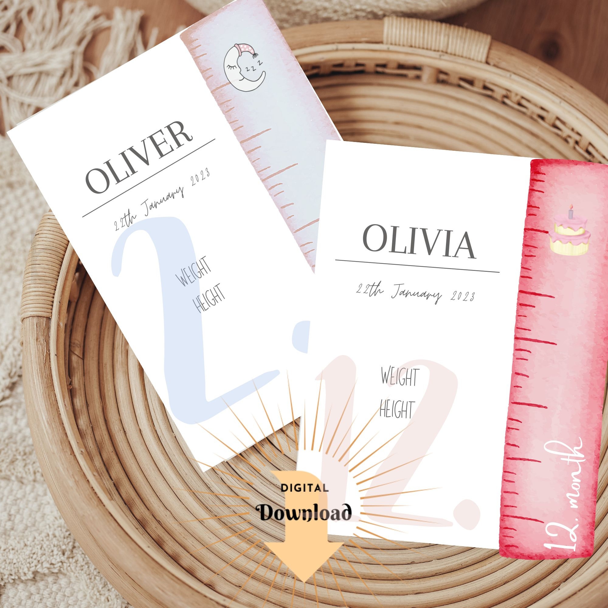 Baby Growth Chart, 12 Months Printable, for or Baby Girl or Baby Boy ...