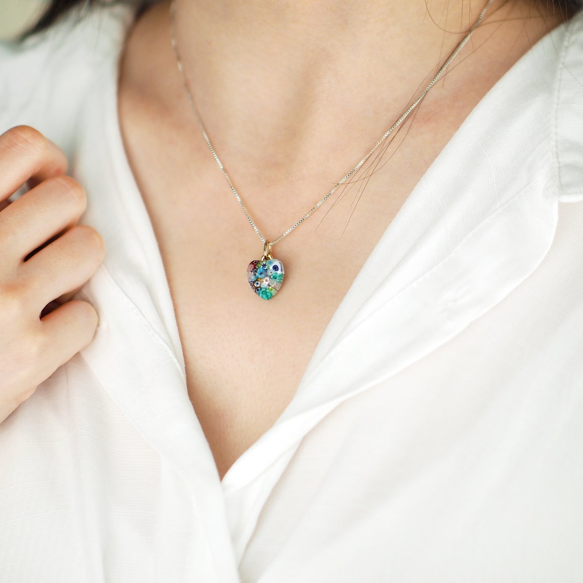 Micro Floral Tiny Heart Millefiori Pendant for Jewelry Project and ...