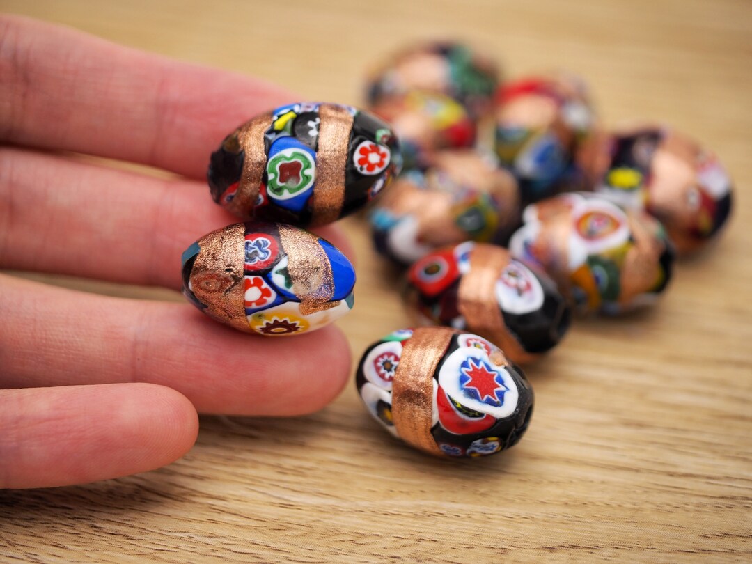 Rare Big Oval Bead Vintage Millefiori Bead Made by Murano Glass Bead ...