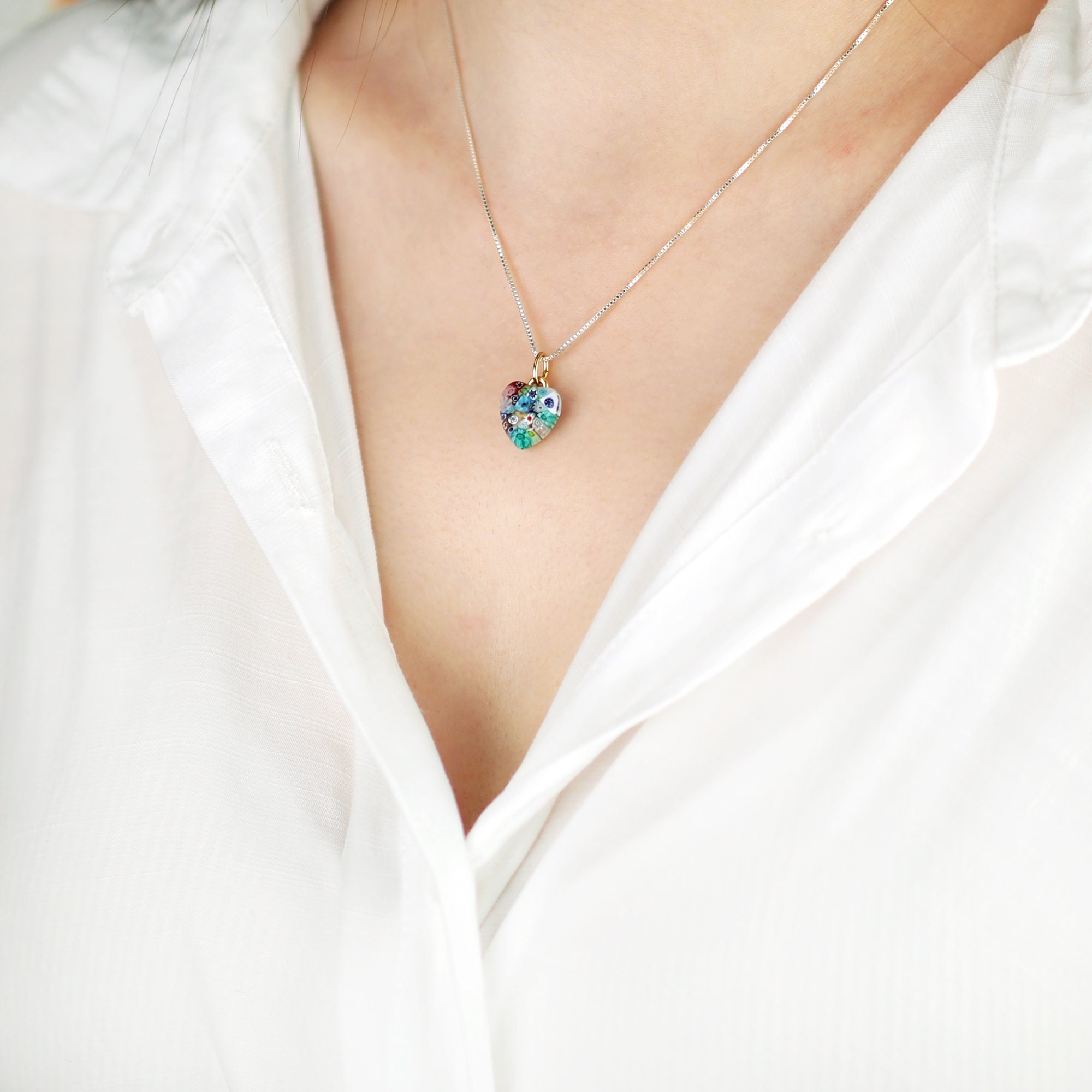 Micro Floral Tiny Heart Millefiori Pendant for Jewelry Project and ...