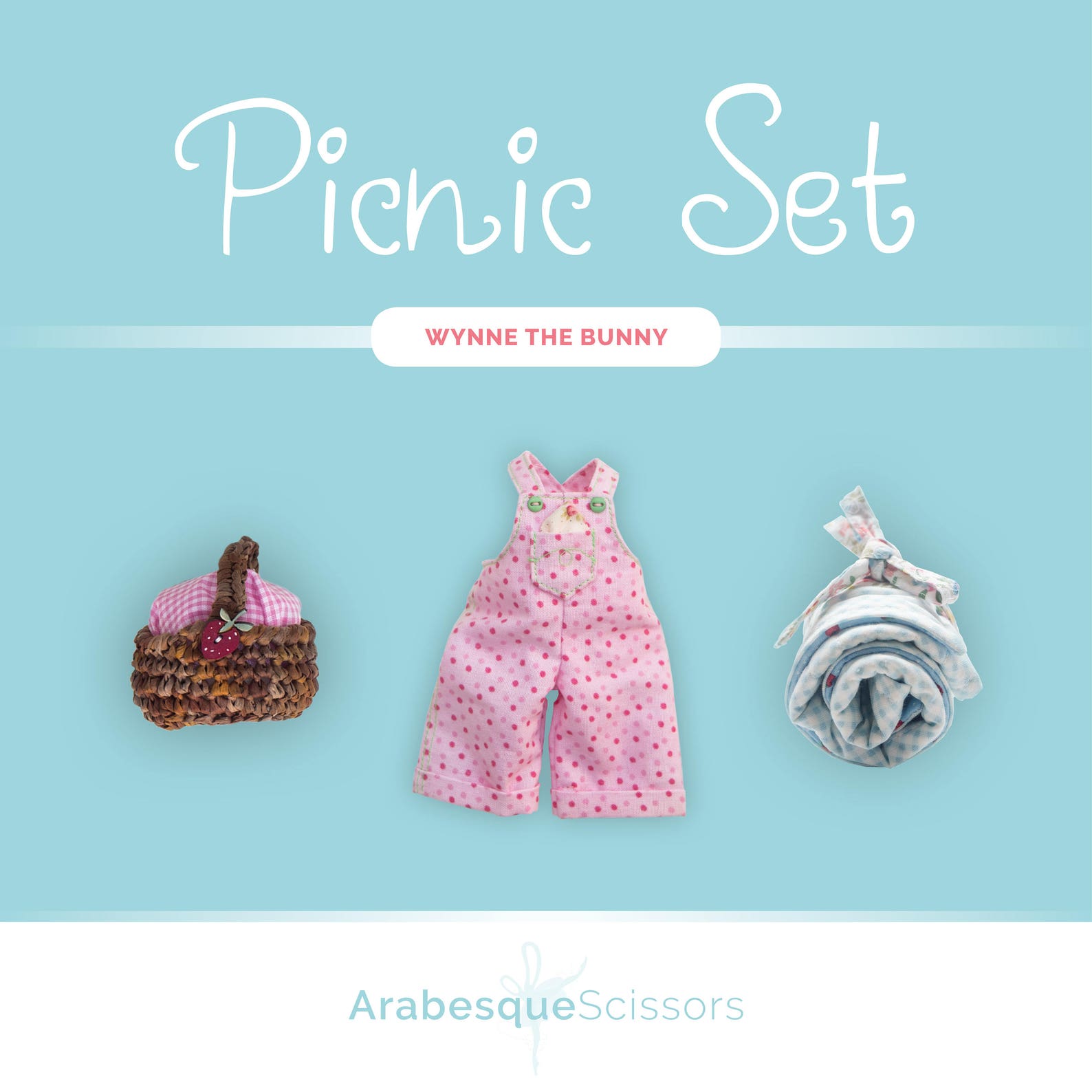 Wynne the Bunny Picnic Set Dungarees Miniature Wicker Basket - Etsy