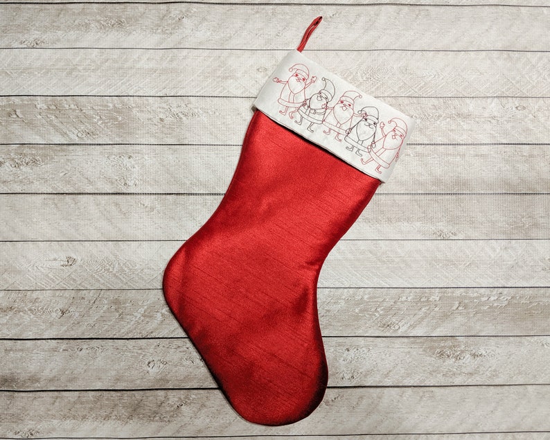 Small Red Christmas Stocking With Embroidered Dancing Santas - Etsy