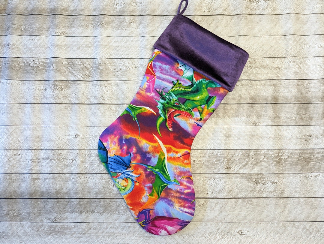 Pink Dragon Christmas Stocking With Purple Velvet Cuff - Etsy