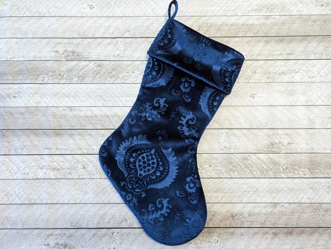 Navy Blue Embossed Velvet Damask Christmas Stocking - Etsy