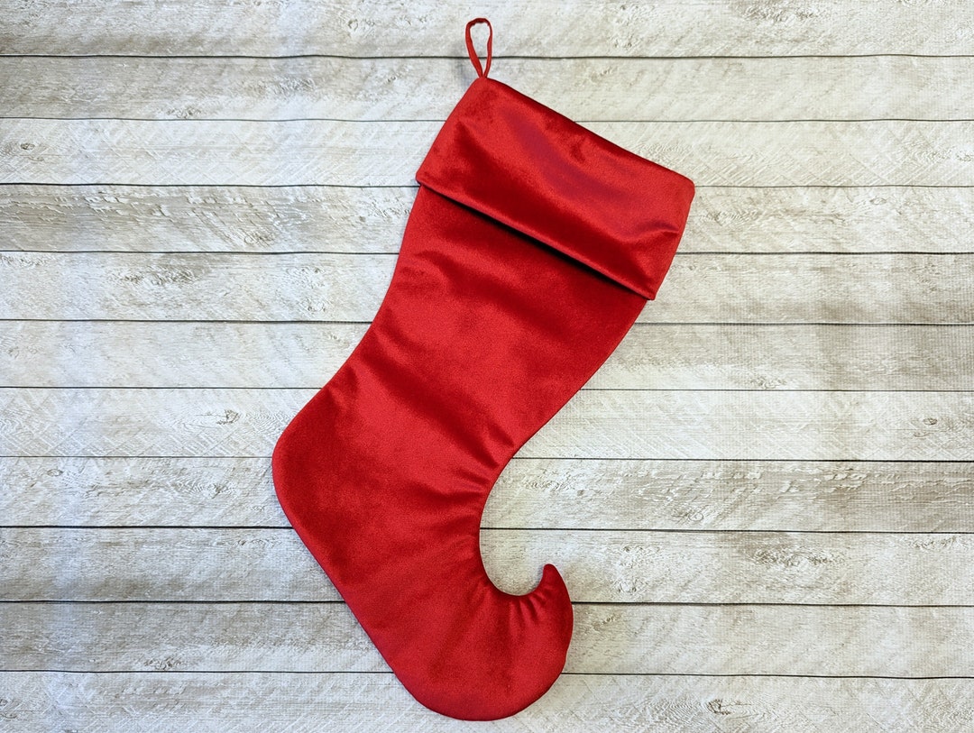 Ready to Ship, Bright Red Velvet Christmas Stocking With Curly Toe, Elf ...