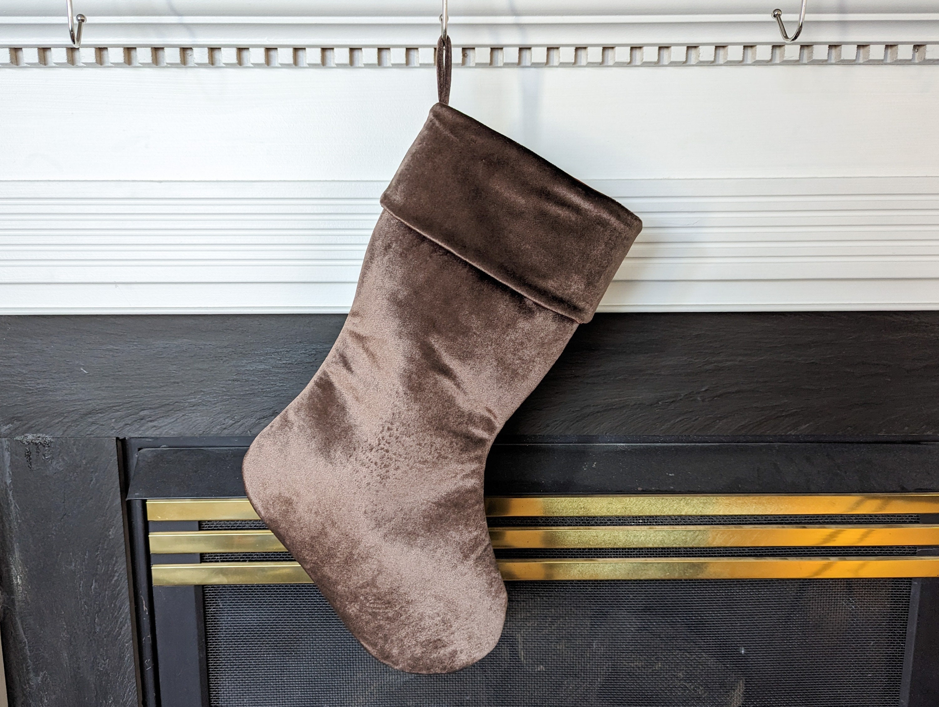 Dark Brown Velvet Christmas Stocking - Etsy