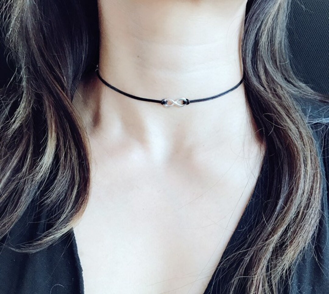 Sterling Silver Infinity Elegant Leather Choker Necklace, Infinity ...