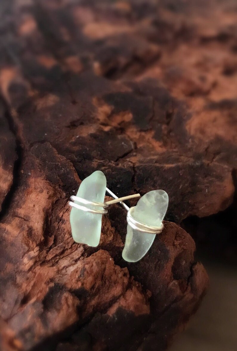 Sterling Silver Sea Glass Stud Earrings / Sea Foam White - Etsy