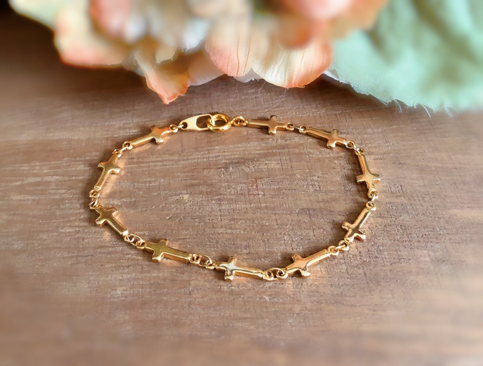 Skinny thick cross Chain Gold cross bracelet Finished | Etsy