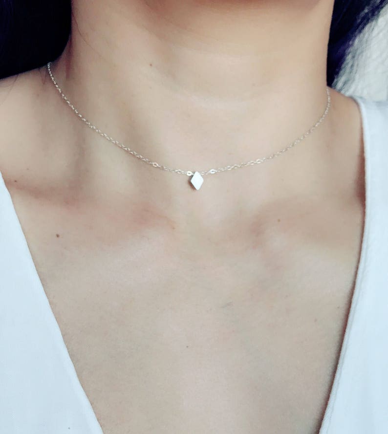Tiny Gold or Silver Rhombus Necklace Gold Geometric Diamond - Etsy