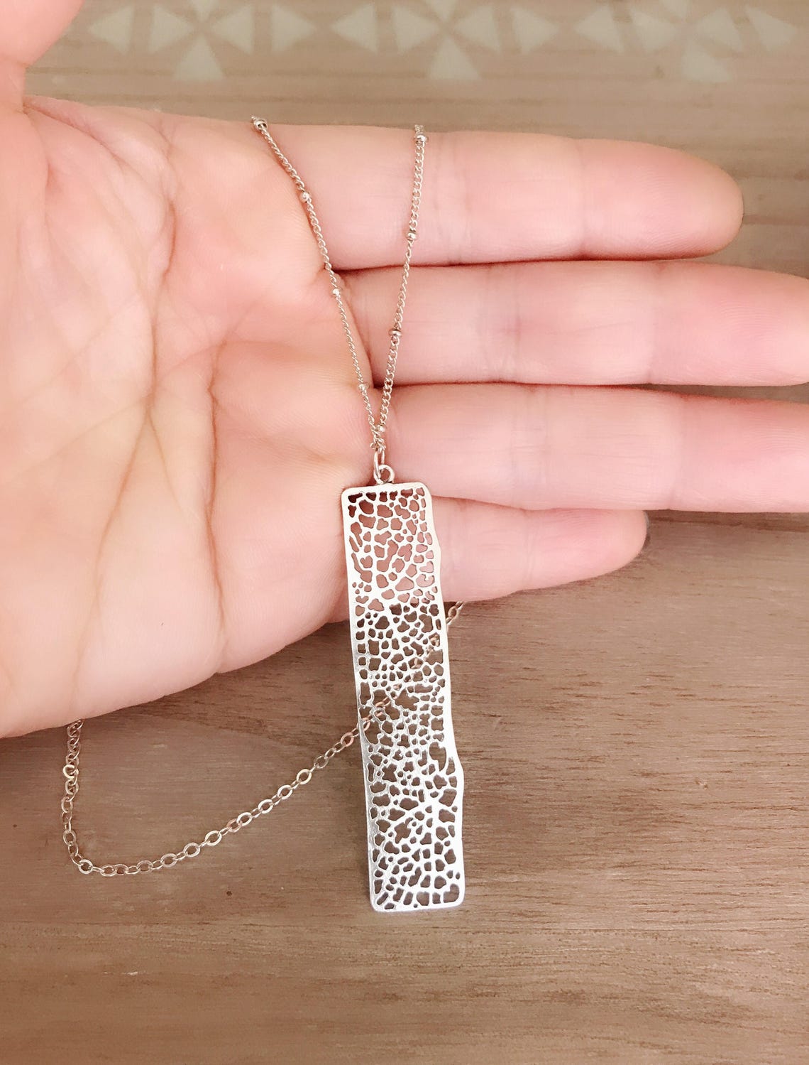 Sterling Silver Chain Long Silver Mesh Bar Necklace Long Leaf - Etsy