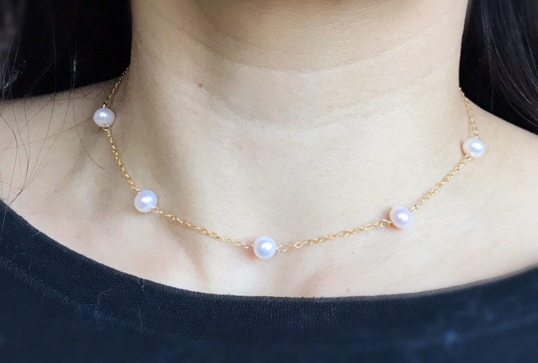 Modern Pearl Necklace 14k Gold Filled OR Sterling Silver Freshwater ...