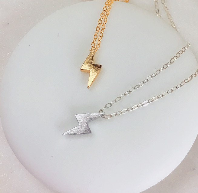 High polished lightning bolt charm in sterling silver or 14K | Etsy