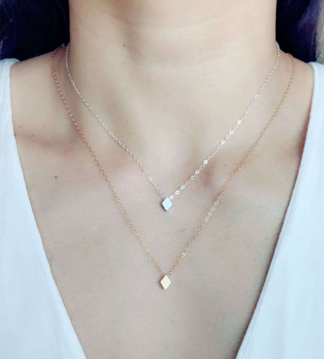 Tiny Gold or Silver Rhombus Necklace, Gold Geometric Diamond Shape ...