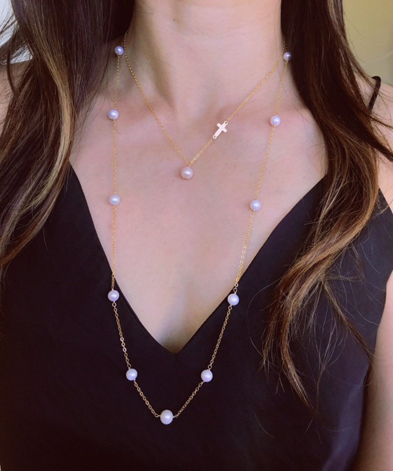 Modern Pearl Necklace 14k Gold Filled OR Sterling Silver Freshwater ...