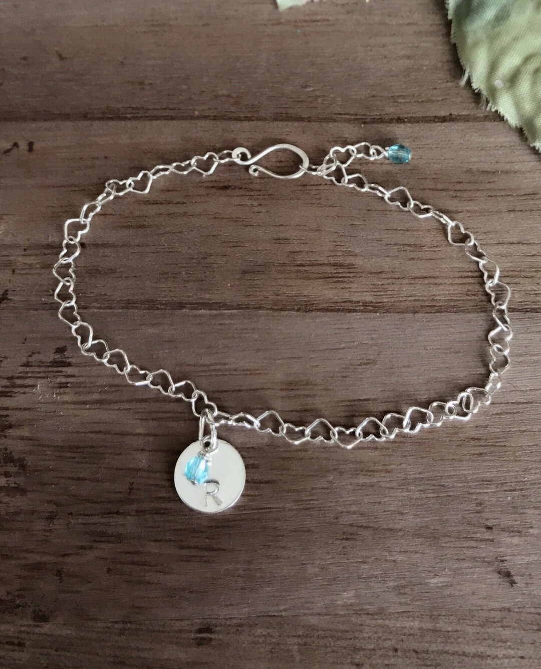 Sterling Silver Heart Shape Chain Bracelet With Swarovski Crystal Bead ...