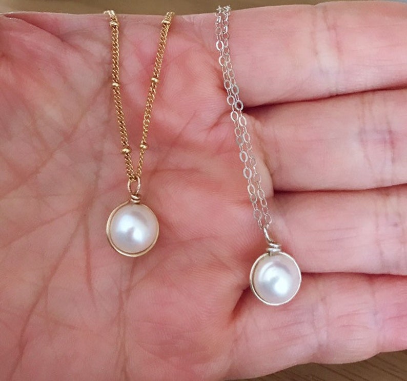Minimalist wire wrapped Pearl Necklace Floating Single Pearl | Etsy