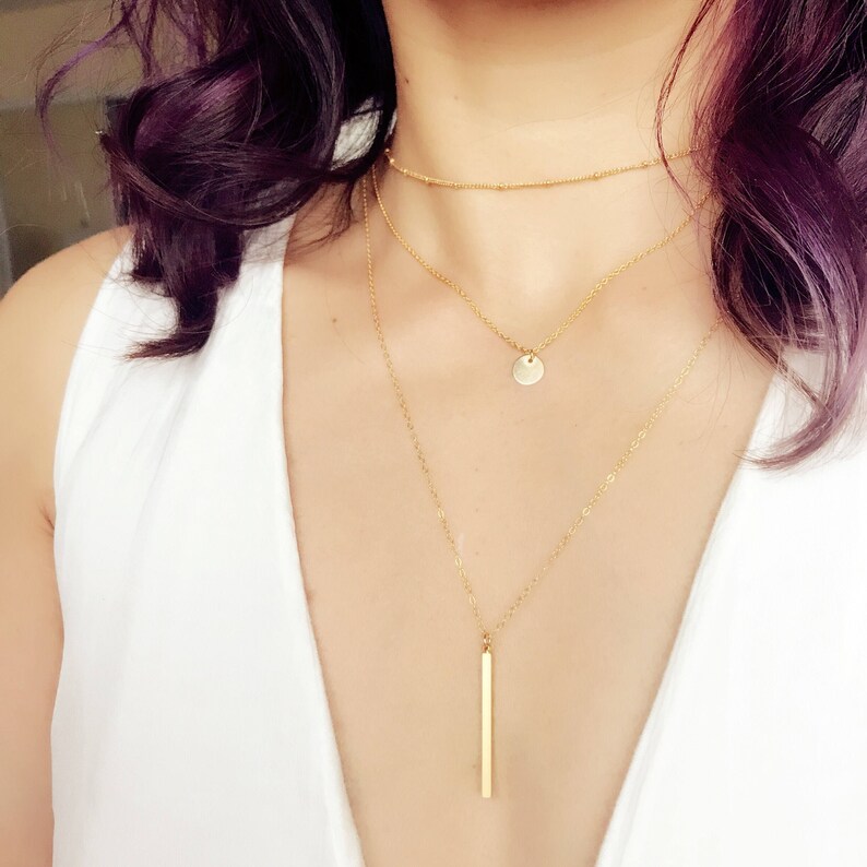 Gold Vertical Long Bar Necklace Long Chain 14k Gold Fill - Etsy