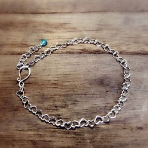 Sterling Silver Heart Shape Chain Bracelet With Swarovski Crystal Bead ...