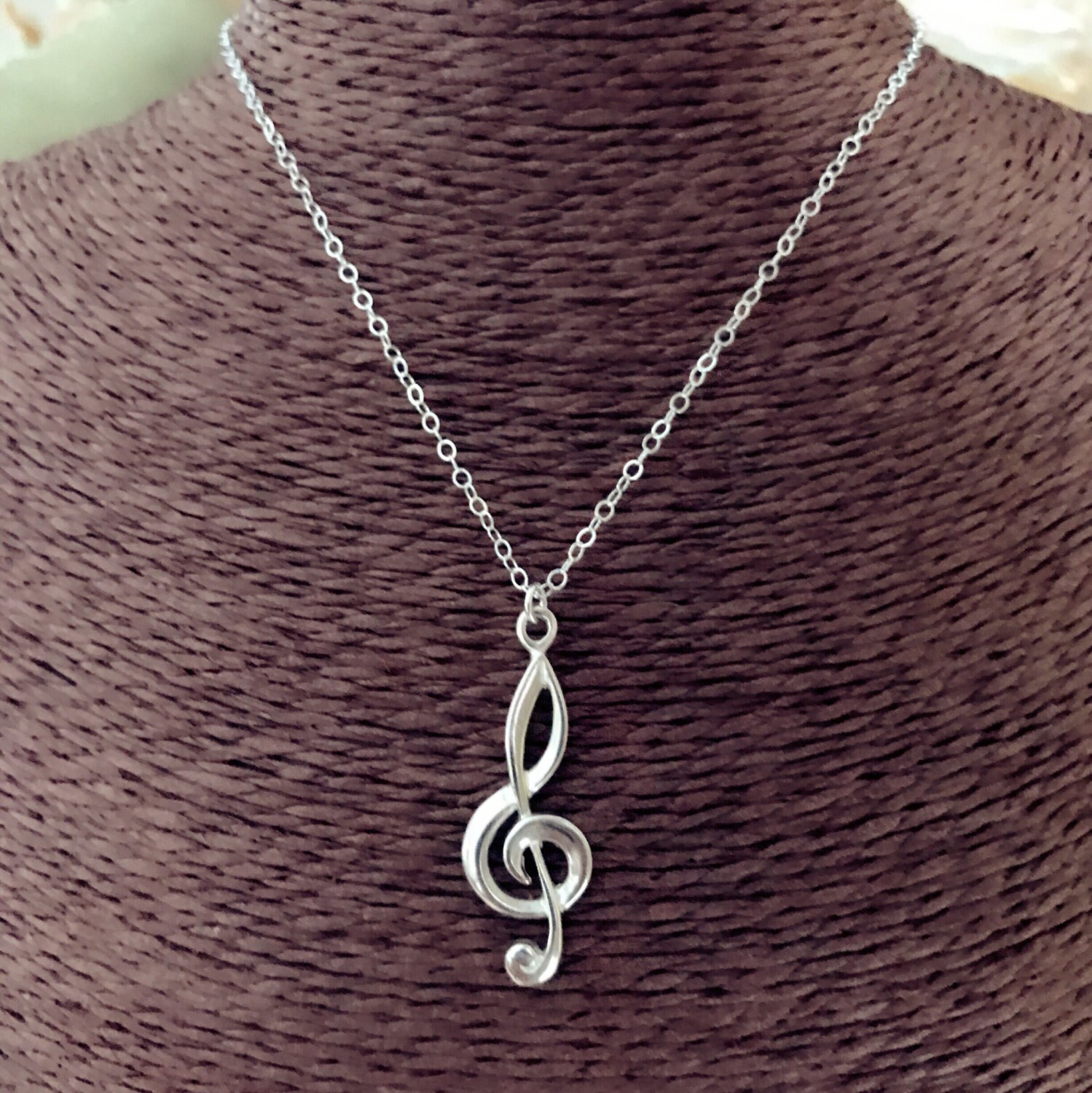 Music Note Necklace Silver G Clef large sterling sliver | Etsy