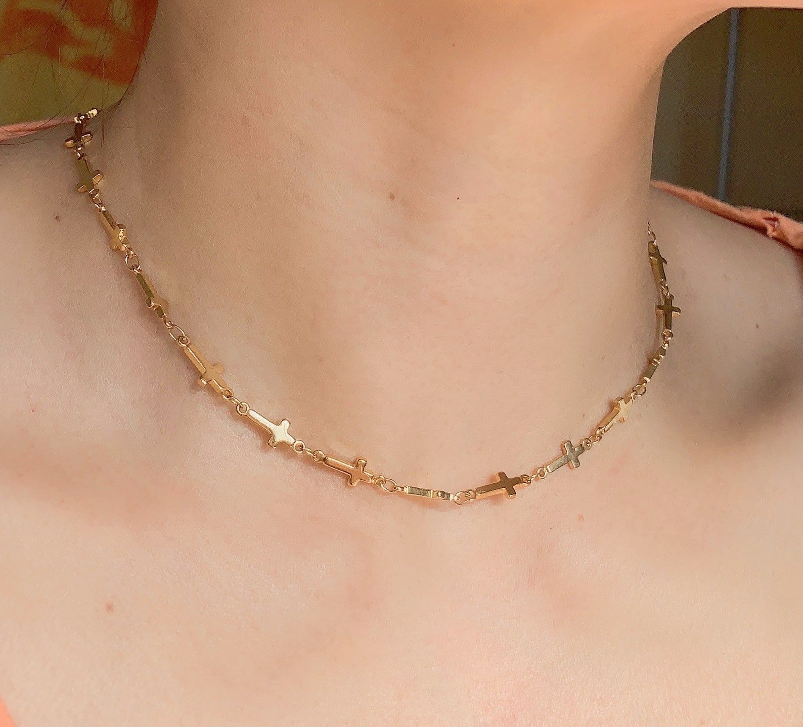 Skinny thick cross Chain Gold cross bracelet Finished | Etsy