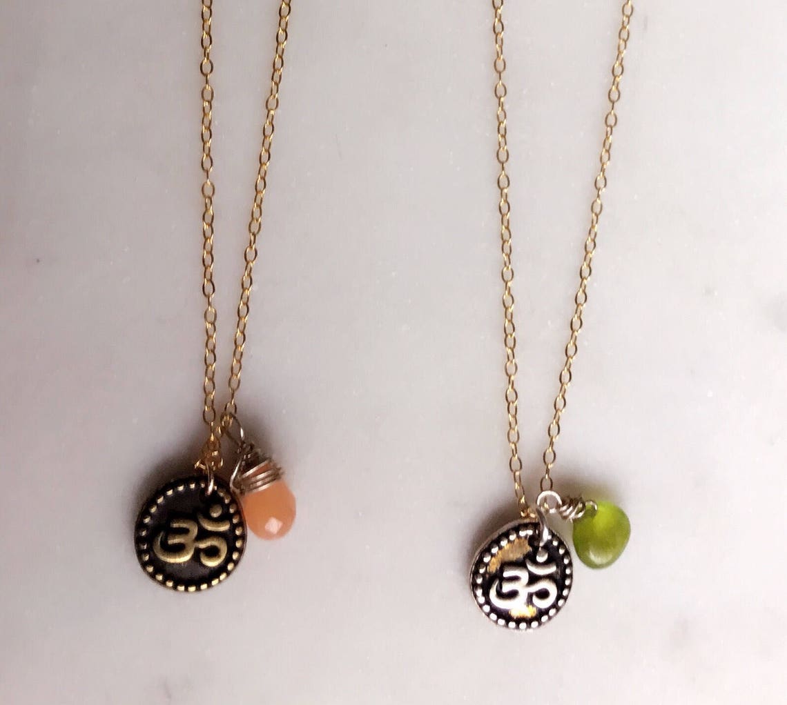 14k Gold Filled Chain With Gold Pewter Tiny Delicate Om Pendant ...
