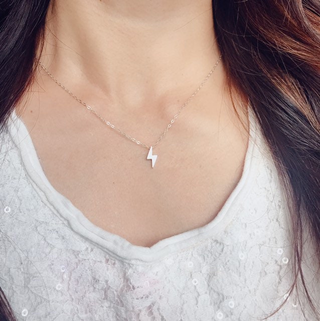 High polished lightning bolt charm in sterling silver or 14K | Etsy