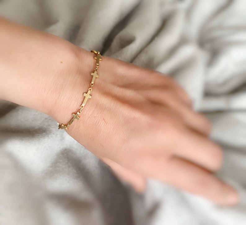 Skinny thick cross Chain Gold cross bracelet Finished | Etsy