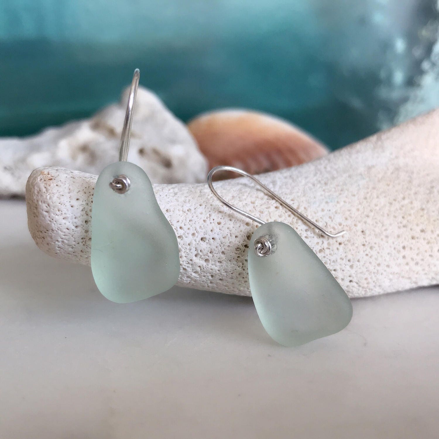 Sea Glass & Sterling Silver or Gold filled earring genuine | Etsy