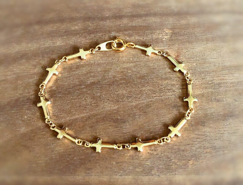 Skinny thick cross Chain Gold cross bracelet Finished | Etsy