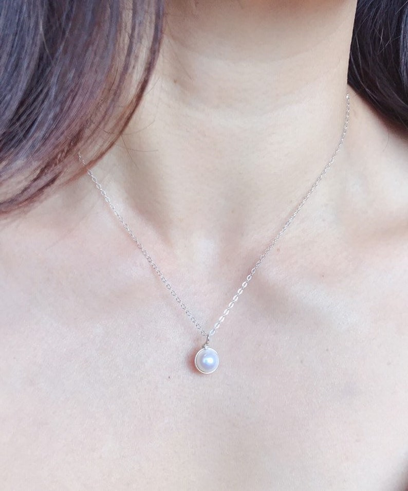 Minimalist wire wrapped Pearl Necklace Floating Single Pearl | Etsy
