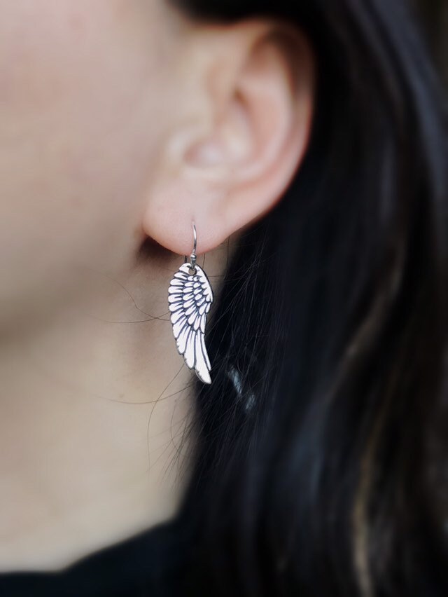 Sterling Silver Hoop Angel Wing Earring, Angel Wing Hood Earring ...