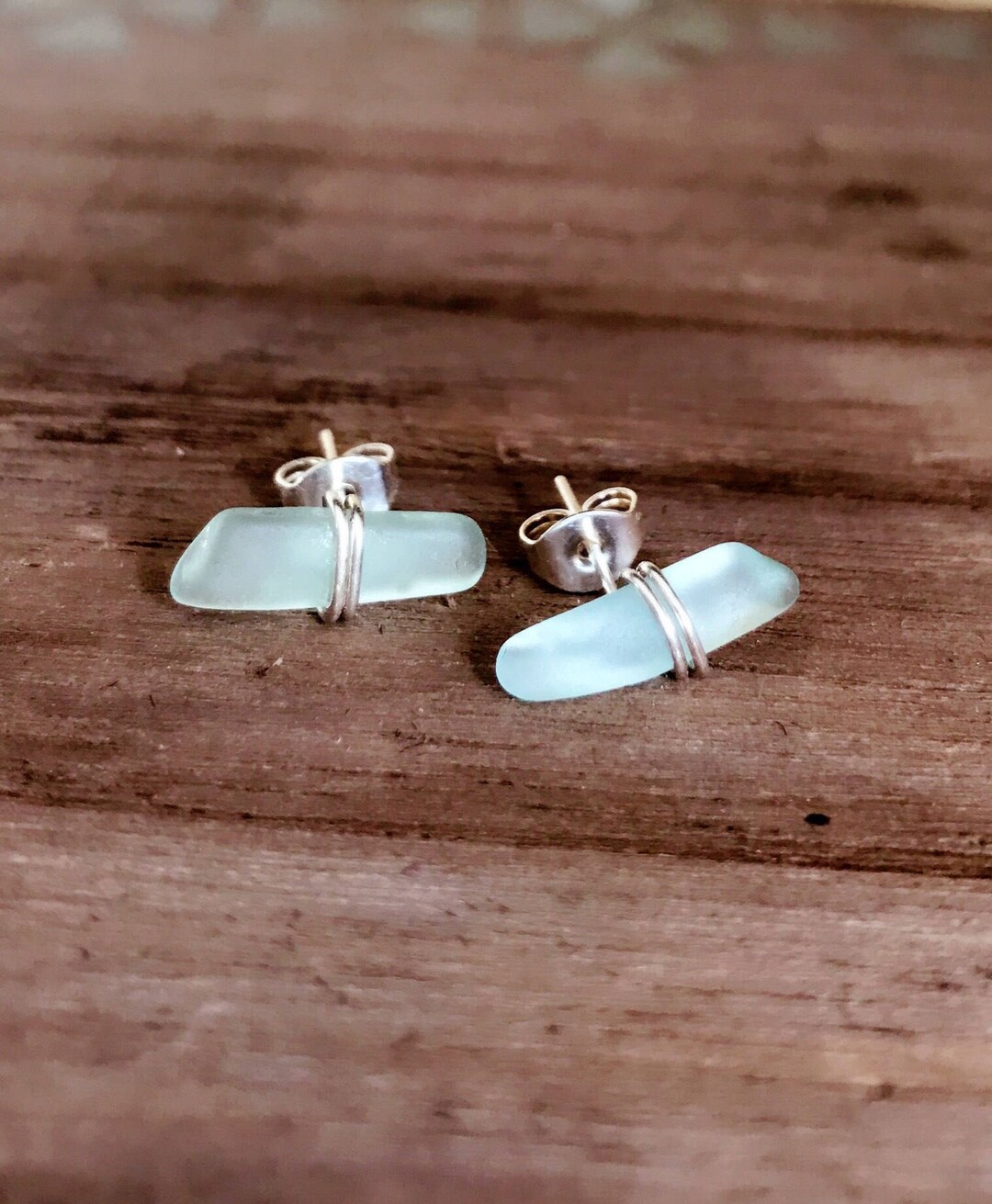 Sterling Silver Sea Glass Stud Earrings / Sea Foam, White, Green, Brown ...
