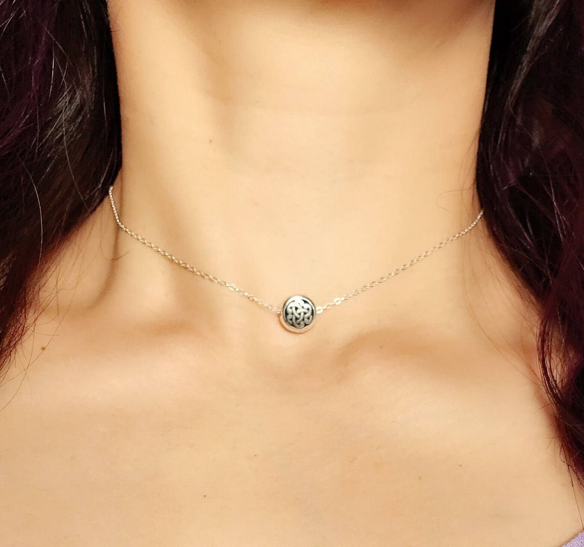 Sterling Silver Necklace Minimal Necklace Short Silver Necklace Choker ...